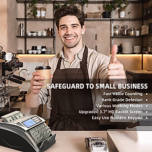 Money Counter Machine PONNOR with Value Count, Dollar, Euro with UV/MG/IR/DD/DBL/HLF/CHN Counterfeit Detection, Bill Cash Counting, Large LCD Display