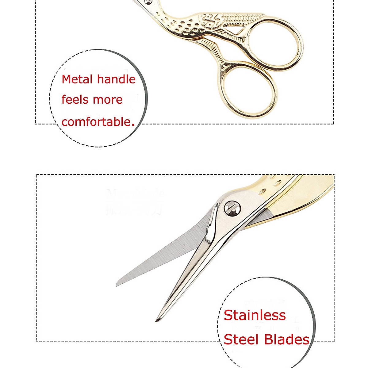 BIHRTC 4.5" Stainless Steel Sharp Tip Classic Stork Scissors Crane Design Sewing Scissors DIY Tools Dressmaker Shears Scissors for Embroidery, Craft, Needle Work, Art Work & Everyday Use (Gold)