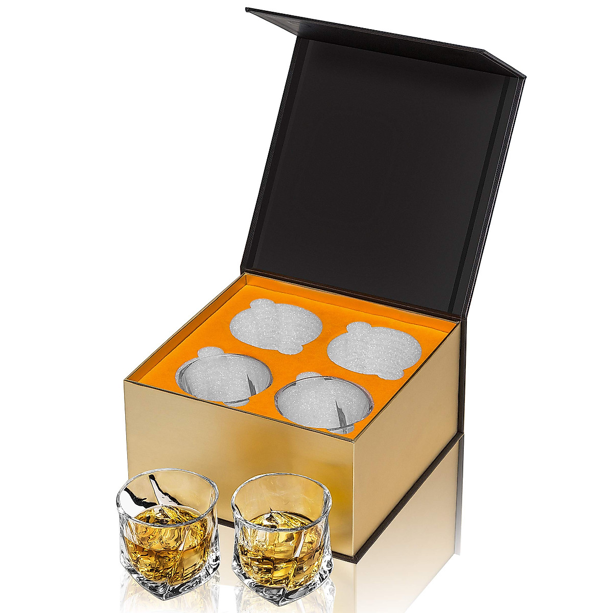 KANARS Rocks Whiskey Glass, Crystal Old Fashioned Glasses Set of 4 In Gift Box for Dad, Unique 7 Oz Lowball Tumbler Glasses for Scotch Rum Tequila Snifter Vodka, Bourbon Gift for Men