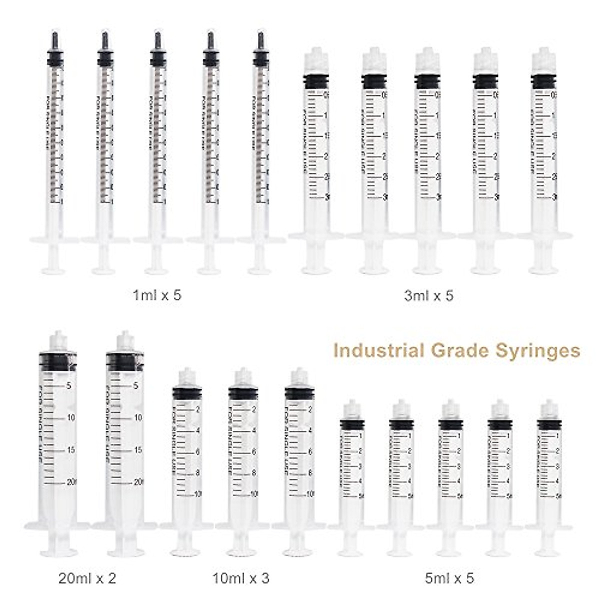 BSTEAN Syringe Blunt Tip Needles Caps Refilling and Measuring Liquids, Adhesives, Oil or Glue Applicator (1ml, 3ml, 5ml, 10ml, 20ml)