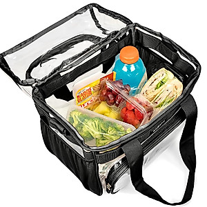 TACVEL Medium Heavy Duty Clear Lunch Bag, Stadium Approved Clear lunch Bag with Adjustable Strap, Clear Lunch Box for Women Men Work-Black