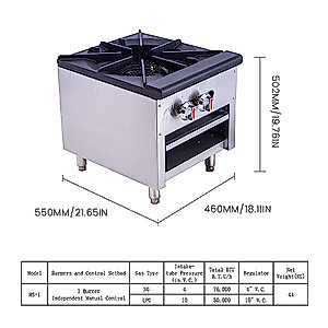 EASYROSE Single Burner Natural Gas Stove 18" Gas Hot Plate Commercial Stove Top Countertop Gas Range Commercial Cooking Equipment 76,000 BTU, ETL Listed