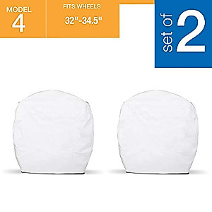 Smart Design RV Wheel Covers - Model 4 - Protects Against Rust & Outside Storage Damage - Trailer, Semi Trucks, Travel, & Large Vehicle Tires (2-Pack) (Fits 32-34.5" Diameter Wheels) [White w/ Felt]