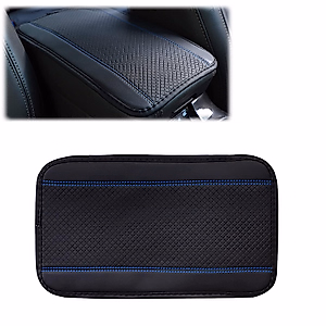 GKmow 1 PC Four Seasons Universal Armrest Box Mat, 12.5In x 7.4In Fiber Leather Embossing, Non-Slip Armrest Cover Center Console Mat, Car Armrest Seat Cover (Blue)