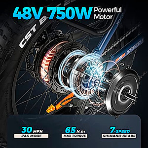 eAhora X5 Folding Electric Bike Adults 750W 30 Mph Up to 60 Miles Fat Tire Electric Bike with 48V 15Ah Battery Foldable Electric Bicycles with Shimano 7 Speed,Color LCD Display