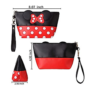 HORNO Cute Portable Cosmetic bag,Leather Travel Makeup Handbag with Zipper for Women Girls (Black)