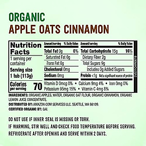 Amazon Brand - Mama Bear Organic Baby Food, Apple Oats Cinnamon, 4 Ounce Cup, Pack of 1