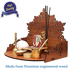 Heartily® Floral Beautiful Wooden Pooja Stand for Home/ Mandir for Home/ Temple for Home and Office/ Puja Mandir for Home and Office Wall Product (Height- 9.85, Length- 12 , Width-8.75 Inch) (Brown)