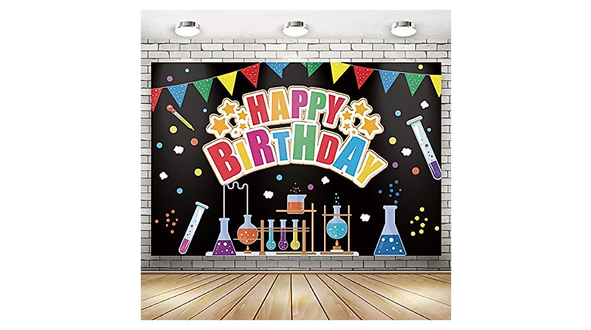Science Party Backdrop Banner - Colorful Chemistry Decorations for Events