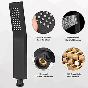 NearMoon Modern Square Style Brass Handheld Shower Head with 5ft Stainless Steel Hose, Matte Black, 2-Year Warranty