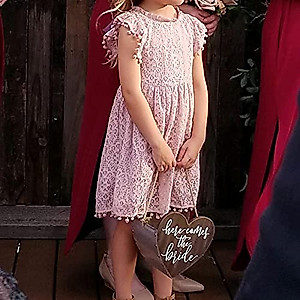 Niyage Toddler Girls Elegant Lace Pom Pom Flutter Sleeve Party Princess Dress Dusty Pink 90