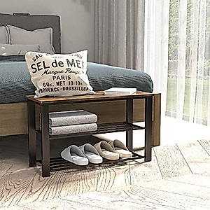 Simple Houseware Shoe Storage Bench for Entryway, Rustic Brown