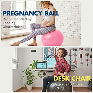 ProBody Pilates Ball Exercise Ball, Yoga Ball Chair, Multiple Sizes Stability Ball Chair, Gym Grade Birthing Ball for Pregnancy, Fitness, Balance, Workout and Physical Therapy Ball (Aqua, 65 cm)