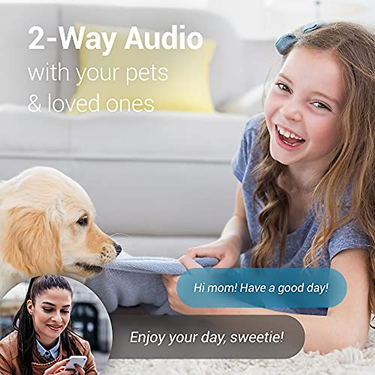 Bosma XC Pet Camera, Full HD WiFi Indoor Security Camera, 360 View and Super Wide Angle, Two-Way Audio and Video, Night Vision, Motion and Sound Detection, Local Storage, Easy Installation