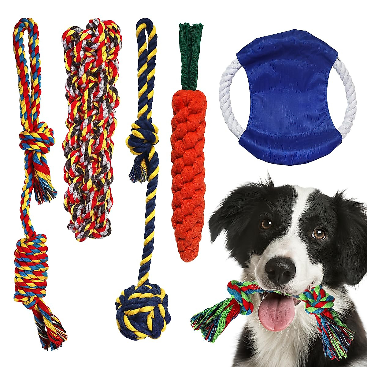 RIGHTPARTS Dog Rope Toys for Small & Medium Large Breed Dogs,Dog Chew Toys for Aggressive Chewers, Cotton Dog Teeth Cleaning Toys, Tug of War Dog Training