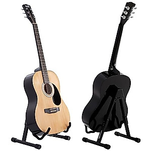 Amazon Basics Adjustable Guitar Folding A-Shape Frame Stand for Acoustic and Electric Guitars with Non-Slip Rubber and Soft Foam Arms, Fully Assembled, Black
