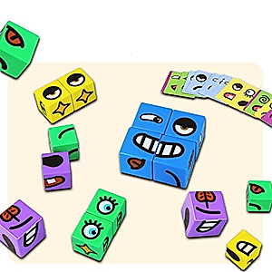 NooQee Expressions Matching Block Puzzle Educational Games Toy Face-Changing Cube Building Block for Kids Preschool 3 Years and Up