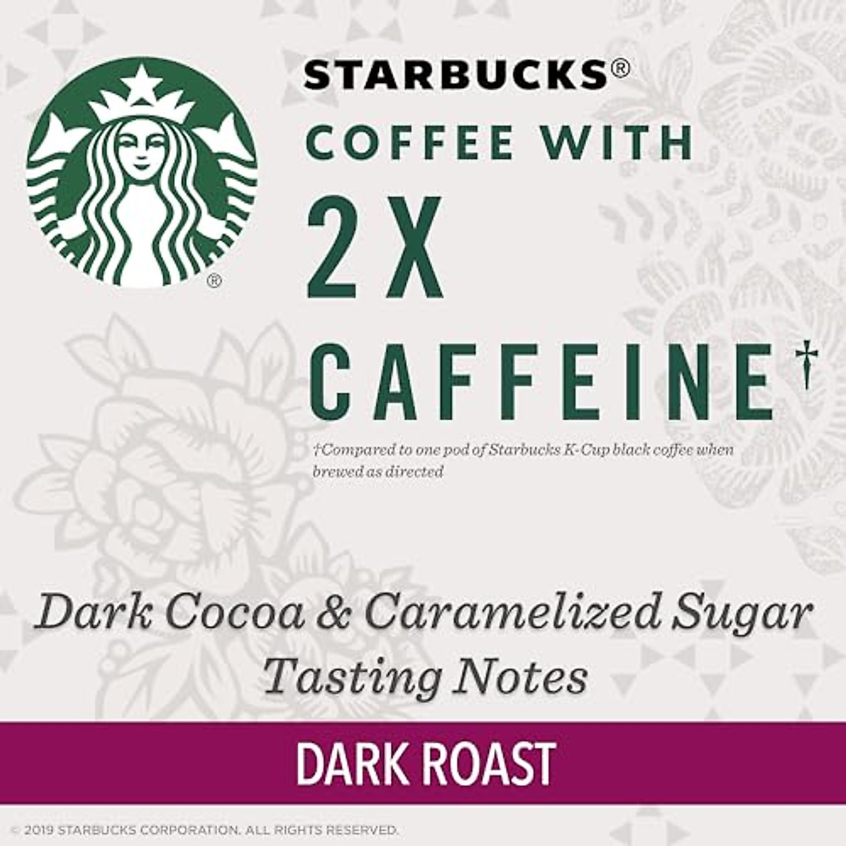 Starbucks Dark Roast K-Cup Coffee Pods with 2X Caffeine, for Keurig Brewers, 6 boxes (60 pods total)