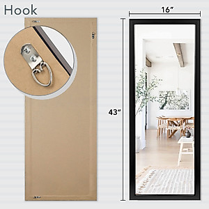 PexFix Full Body Mirror 43"x16" Large Mirror Rectangle Mirror Full Length Hanging or Leaning Against Wall Mirror for Bedroom and Bathroom,Black(No Stand) (JJ01002AAF+USAM019)