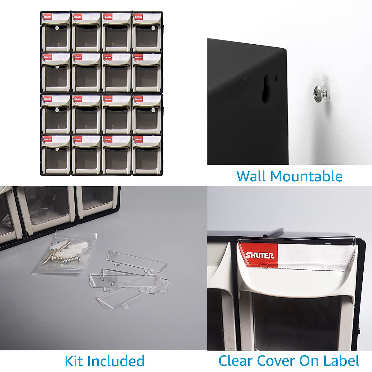 SHUTER Small Parts Tool Organizer, Tilt Out Stackable Craft Sewing Cabinet, Garage Storage, Dental Tip Out Bin Design, 8 Compartment, Warehouse Kits Included, Black, FO-308