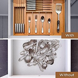 Bamboo Corner Kitchen Shelf and Utensil Organizer for Kitchen Drawers
