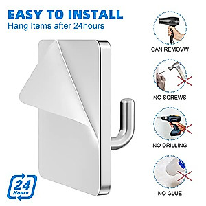 “N/A” Adhesive Hooks Heavy Duty Stick on Wall Towel Hooks, Stainless Steel Wall Hook Door Hooks and Coat Hooks Self Adhesive Holders for Hanging Kitchen Bathroom Home Adhesive Hooks - 4 Pack