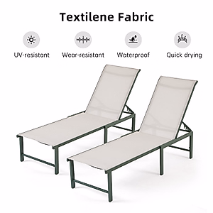 RICNOD Outdoor Pool Lounge Chairs, Patio Aluminum Chaise Lounge, Five-Position Recliner Loungers for Poolside Yard Balcony Deck Beach (Green, 1 pc)