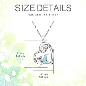BETHZA Hummingbird Necklace 925 Sterling Silver Heart with Flower Pendant Genuine Turquoise Gemstone Hummingbirds Animal Jewelry Gifts for Women