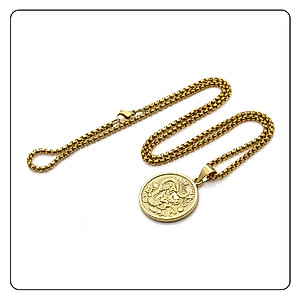 Fusamk Hip Hop 18K Alloy Dragon Round Tag Pendant Coin Necklace(Gold)