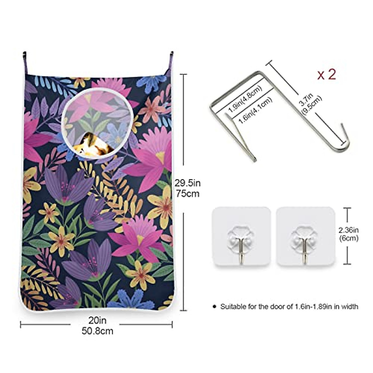 Tatenale Hanging Laundry Hamper Over Door with Stainless Steel Hooks Dirty Clothes Hamper Bag 29.5X20inch