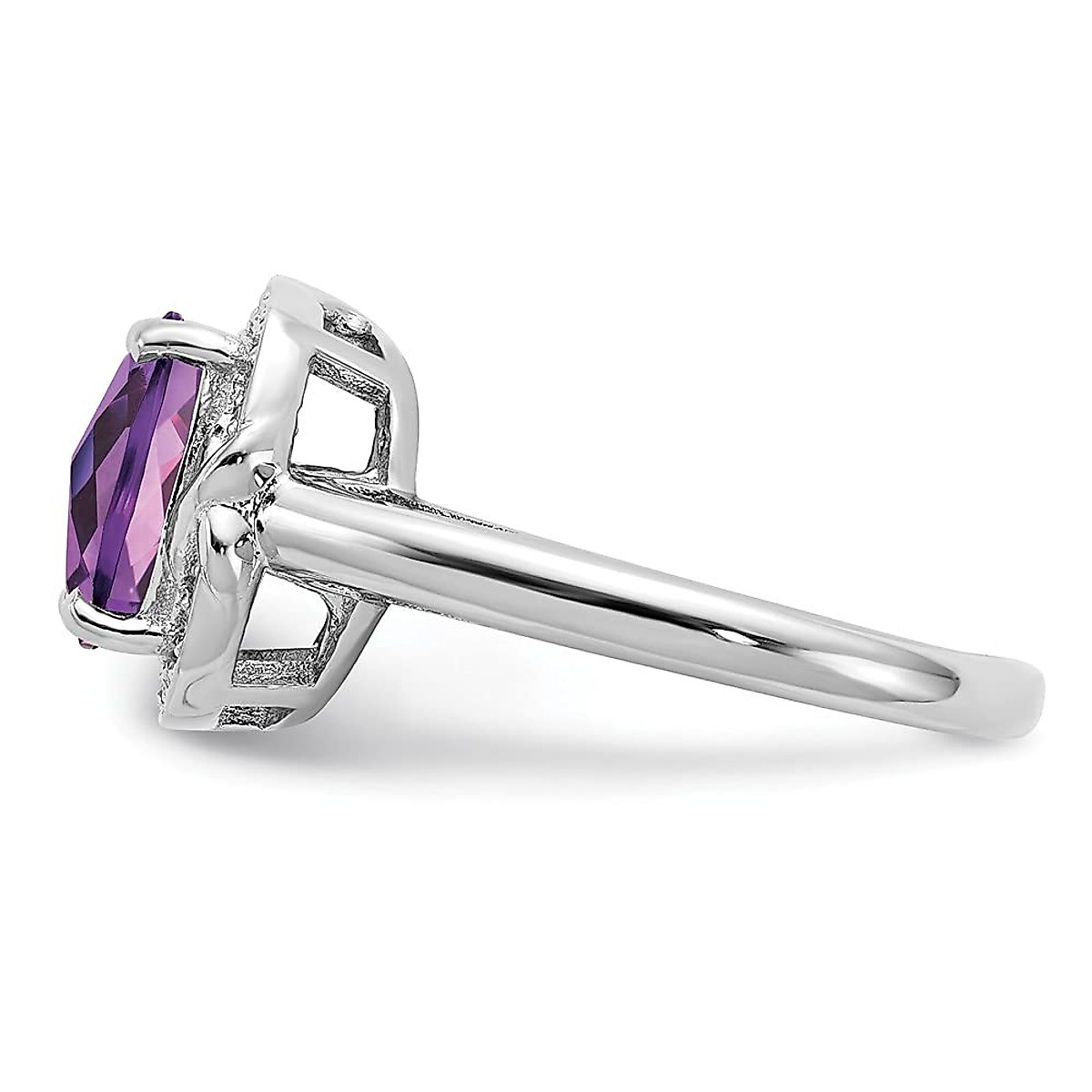 925 Sterling Silver Checkerboard Cut Amethyst and Diamond Ring Fine Jewelry For Women Gifts For Her, Size 8