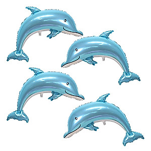 Siticoto 4 Pcs Dolphin Balloons, 45 Inch Giant Dolphin Shape Foil Mylar Balloons for Ocean Animal Theme Party Birthday Baby Shower Supplies, Wedding Party Office Hotel Event Decorations
