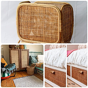 MINHKUST 24" Width Natural Brown Dark Square Rattan Cane Webbing Roll for Caning Projects | Pre-Woven Radio Mesh Cane Webbing Sheet for Furniture, Chair, Table, Ceiling (3 FEET)