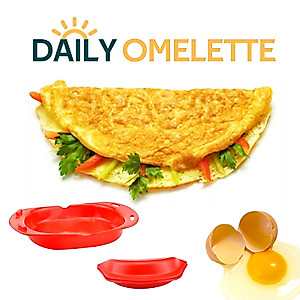 KOXHOX 2 Pack Silicone Omelette Maker Microwave Oven Non Stick Omelette Maker Egg Roll Baking Plate Pan Omelette Maker Red