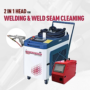 2 in1 Laser Welder Machine for Metal 2000W Mobile Laser Welding Machine Max Auto Wire Feeder 10m Fiber Cable Laser Welder Machine for Metal Stainless Steel Iron Aluminum Copper