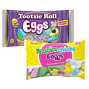 Spangler Marshmallow Bunnies, Chicks and Eggs Candy 4-oz.| Tootsie Roll Eggs 3.5 oz. Bags Packaged in Soko Smiles Box