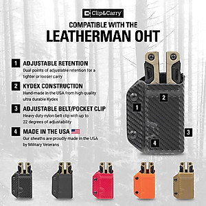 Clip & Carry Kydex Multitool Sheath for LEATHERMAN OHT - Made in USA (Multi-tool not included) EDC Multi Tool Sheath Holder Holster Cover (Carbon Fiber Black)