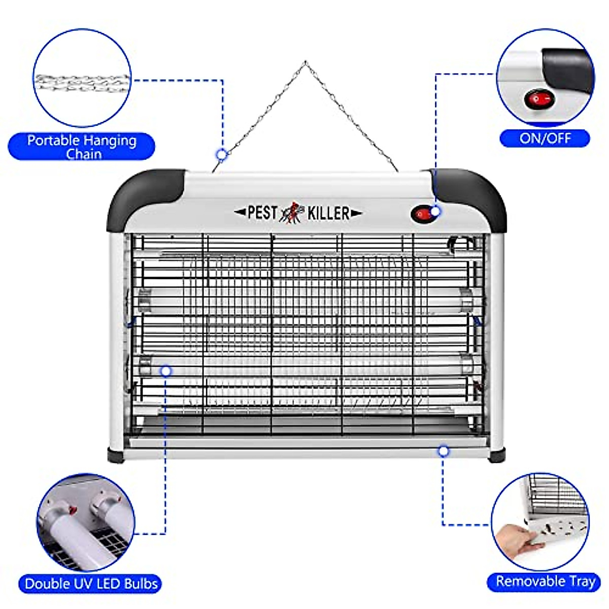 Indoor Bug Zapper, Electric Mosquito Zapper Plug-in, Powerful 20W 2800V Fly Insect Killer Repellent Lamp, Home Pest Control Bug Catcher Eliminator Shocker for Gnat Fruit Fly Moth with Replacement Bulb