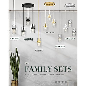 LMS Gold Pendant Light, 1-Light Pendant Lighting for Kitchen Island with Hammered Glass, LMS-171