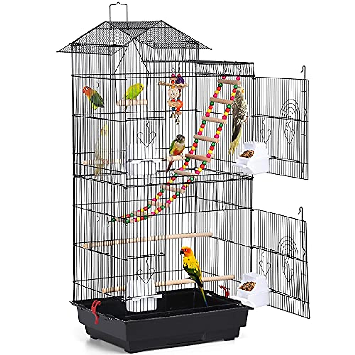 Yaheetech 39-inch Roof Top Large Flight Parrot Bird Cage for Small Quaker Parrot Cockatiel Sun Parakeet Green Cheek Conure Budgie Finch Lovebird Canary Pet Bird Cage w/Toys