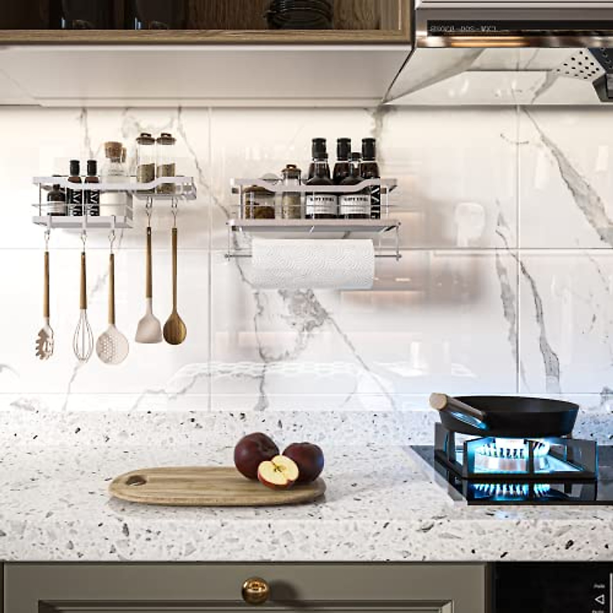 Carwiner Shower Shelf Basket Caddy 2-Pack with 6 Hooks & Tower Hanger & Soap Dish Holder, SUS304 Stainless Steel Bathroom Caddy Organizer Rack Adhesive Shampoo Holder Wall Mounted No Drilling (Silver)