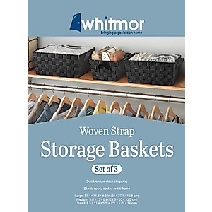 Whitmor Woven Strap Storage Baskets Set of 3 Black