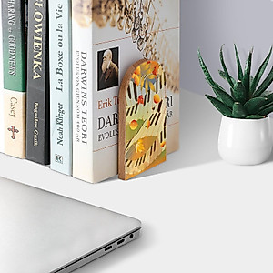 Musical Autumn Keyboard Leaves Book Ends Decorative Wood Bookends for Shelves Kids Room Desk Home Office Book Stoppers for Magazines,Books, DVDs, 1 Pair/2 Pieces(5x3.1 in)