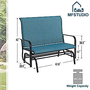MFSTUDIO 2 Seats Outdoor Patio Swing Glider with Higher Backrest,Double Rocking Loveseat Chair with Comfortable Sling Mesh Fabric, Steel Frame,Blue
