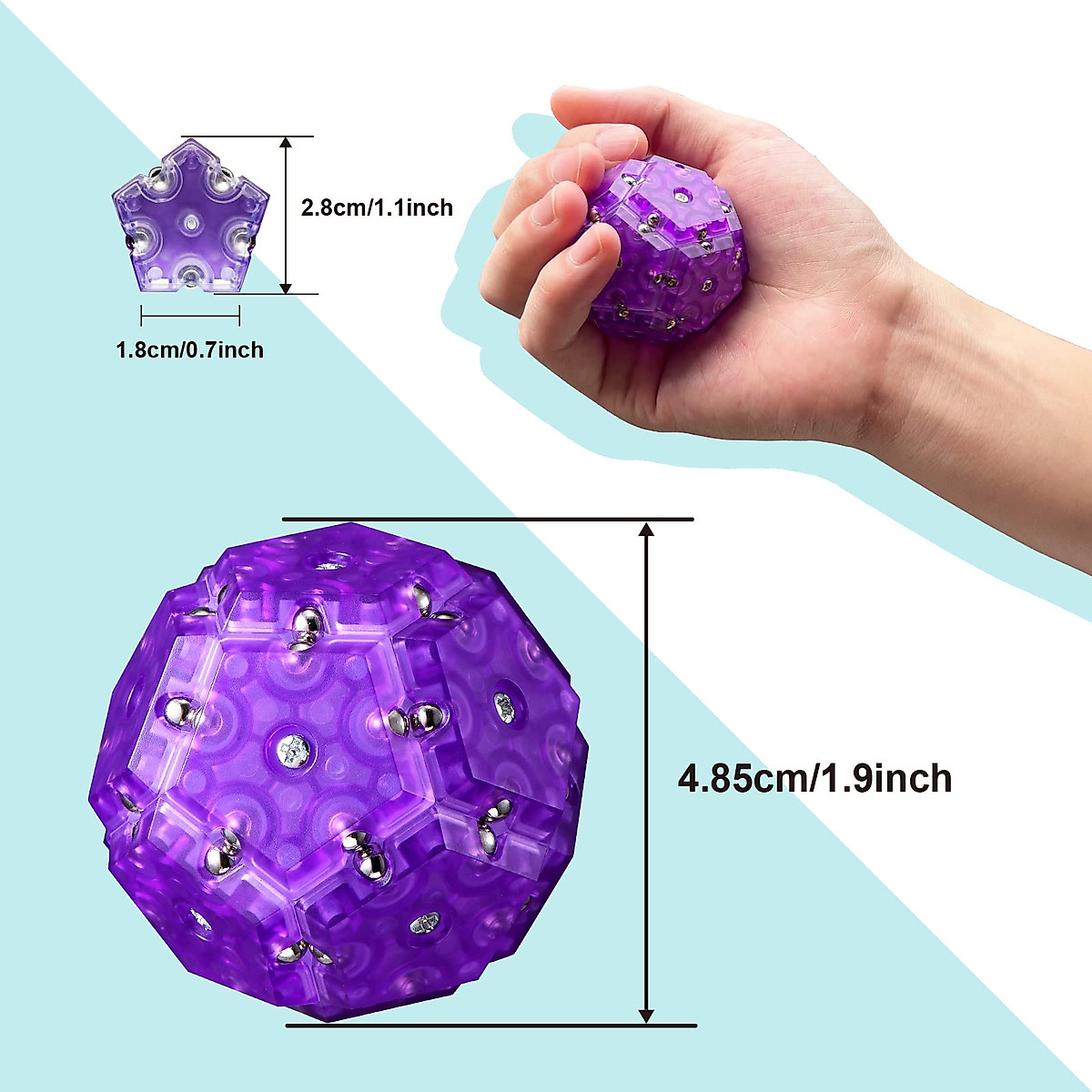 YowellGo Magnetic Fidget Sphere, 12 PCS Magnet Fidget Toys Tiles Soccer Puzzle Balls Building Blocks, Stress Relief Desk Toy Hand Toy Gift for Teenager Adult Man Woman(Purple)