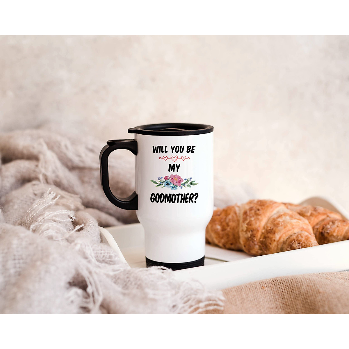 Casitika Godmother Proposal Gift. Will You Be My Godmother 14 Oz Travel Mug. Cup For God Mother.