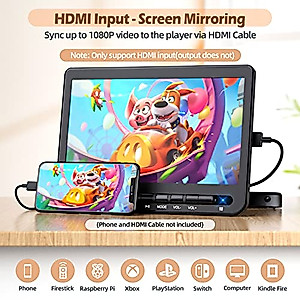 10.5" Dual Portable DVD Player for Car with 1080P HDMI Input, DESOBRY Rechargable Car DVD Player Dual Screen Play A Same or Two Different Movies, 5-Hour Battery, Support USB,AV in/Out, Last Memory