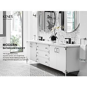 KENES Black Widespread Bathroom Faucet 3 Hole Bathroom Sink Faucet Matte Black Two Handle, 8-Inch 3 Pieces Bathroom Vanity Faucet with Pop Up Drain & Supply Lines, KE-9050-2-P