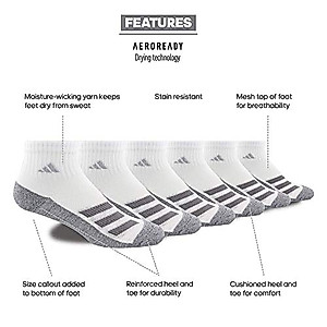 adidas Kids-Boy's/Girl's Cushioned Angle Stripe Quarter Socks (6-Pair), White/Grey/Light Onix Grey, Large
