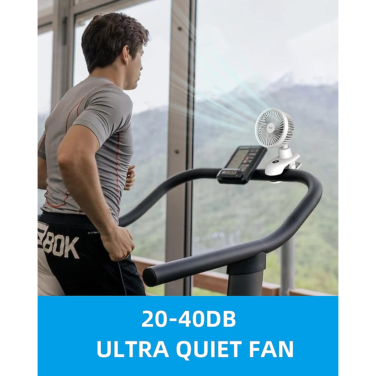 Brigii Desk&Clip Fan, Small Fan 14H Long Battery Life, Battery Level Display, 5 INCH Travel Fan, 4-Speed, Type-C Rechargeable-PF01(White)